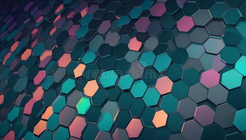 A Close-up of a Surface Covered in Hexagonal Shapes with a Teal, Pink ...
