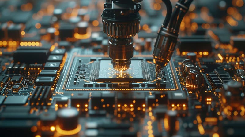 Close-up Surface-mounting Machine in Progress. SMT (surface-mount ...