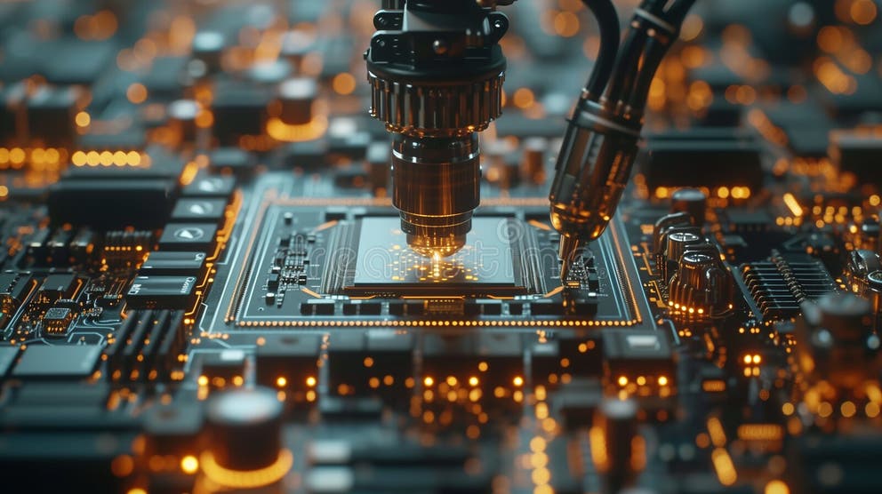 Close-up Surface-mounting Machine in Progress. SMT (surface-mount ...