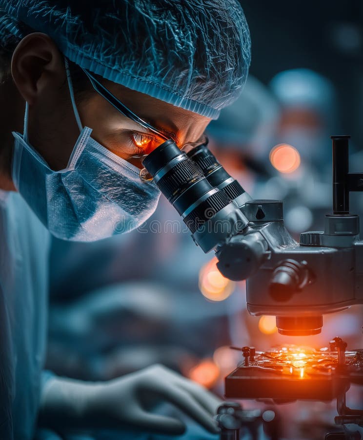 Close Up of Surgeon Using Surgical Microscope, Focused on Intricate ...