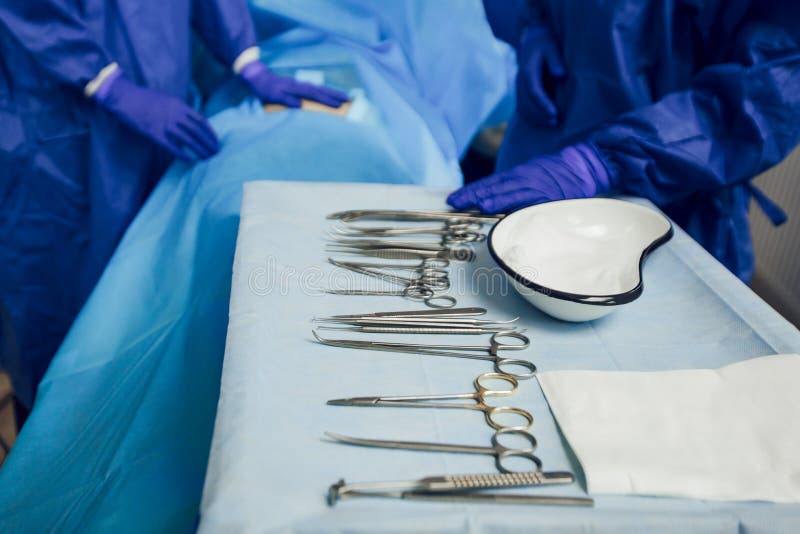 Close-up of Surgical Instruments in the Operating Room on the Table ...