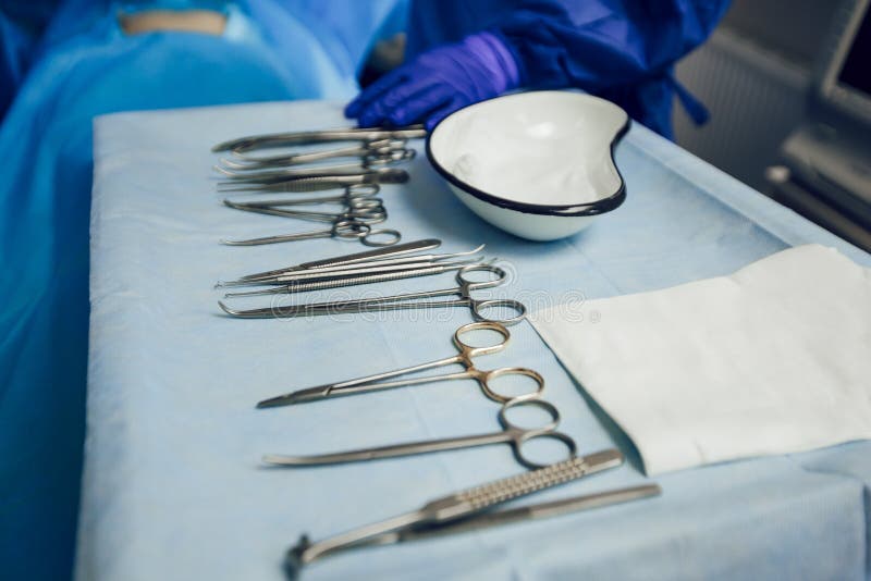 Close-up of Surgical Instruments in the Operating Room on the Table ...