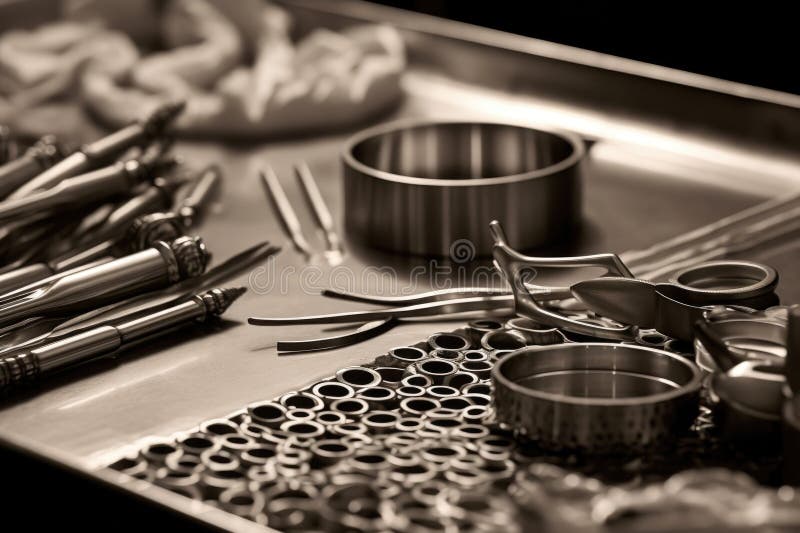 Close-up of Surgical Instruments on a Sterile Tray Stock Illustration ...