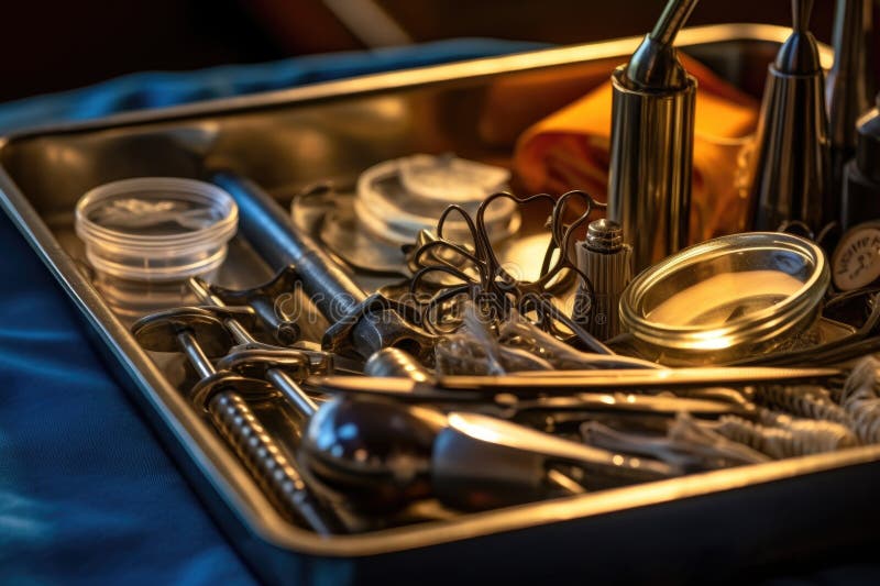 Close-up of Surgical Instruments on a Sterile Tray Stock Illustration ...