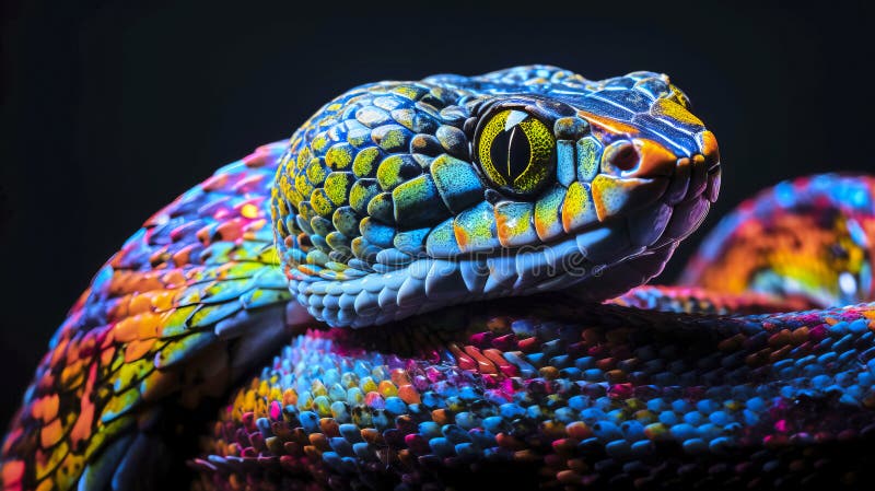 Close Up of Surreal Brightly Colored Snake, Made with Generative Ai ...