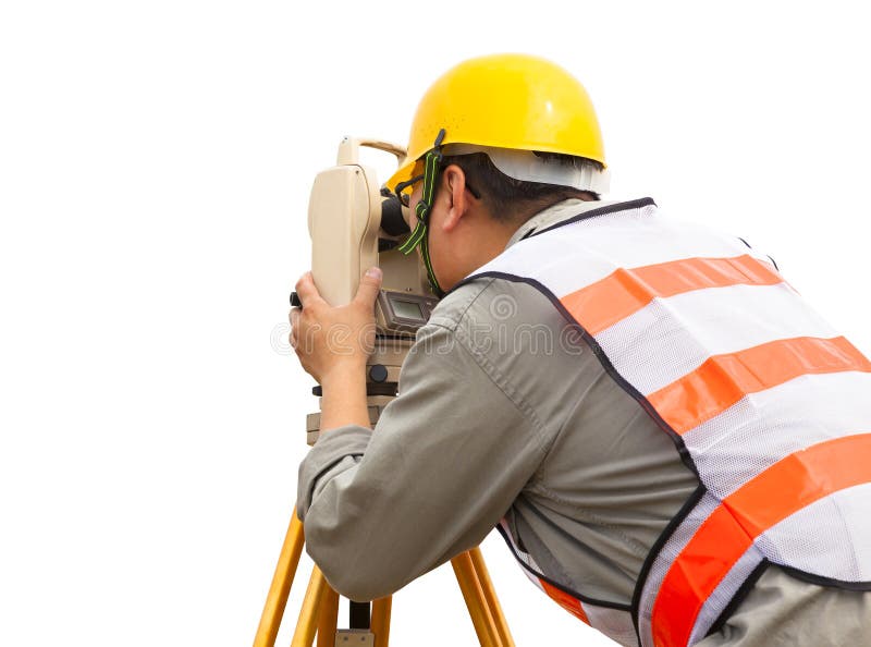 Surveyor Engineer Making Measure with Partner Stock Image - Image of ...
