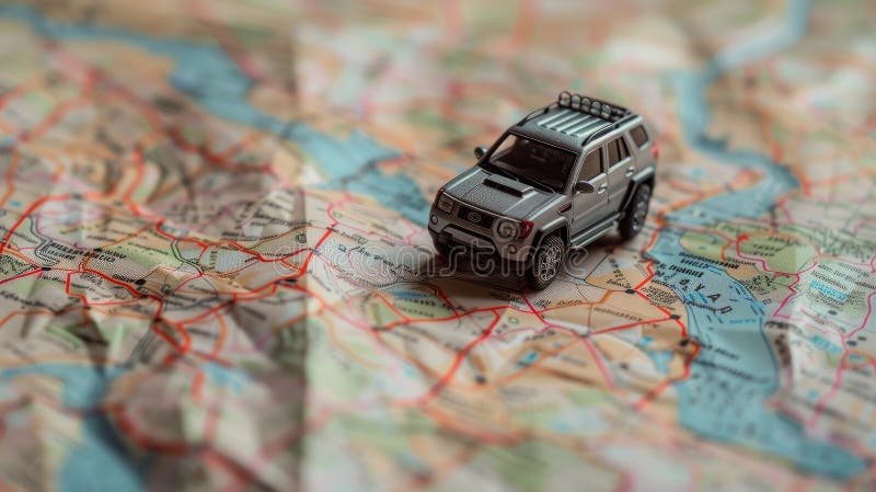 Close Up of Suv Car on Map, Travel Concept. Stock Image - Image of ...