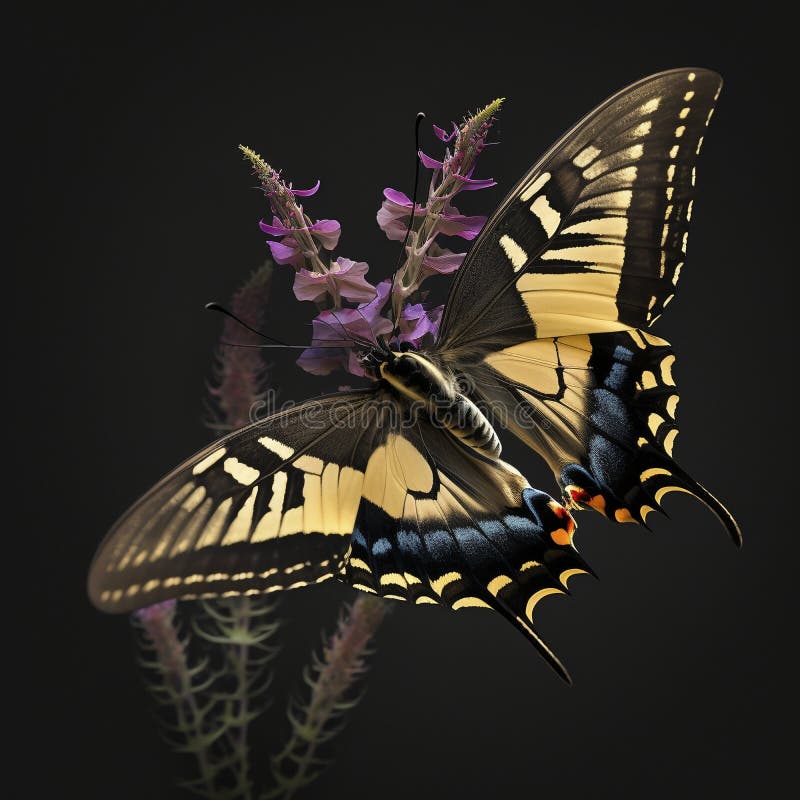 A Close-up of a Swallowtail Butterfly Hovering Over a Flower Stock ...