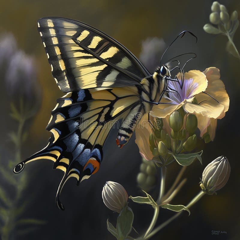 A Close-up of a Swallowtail Butterfly Hovering Over a Flower Stock ...