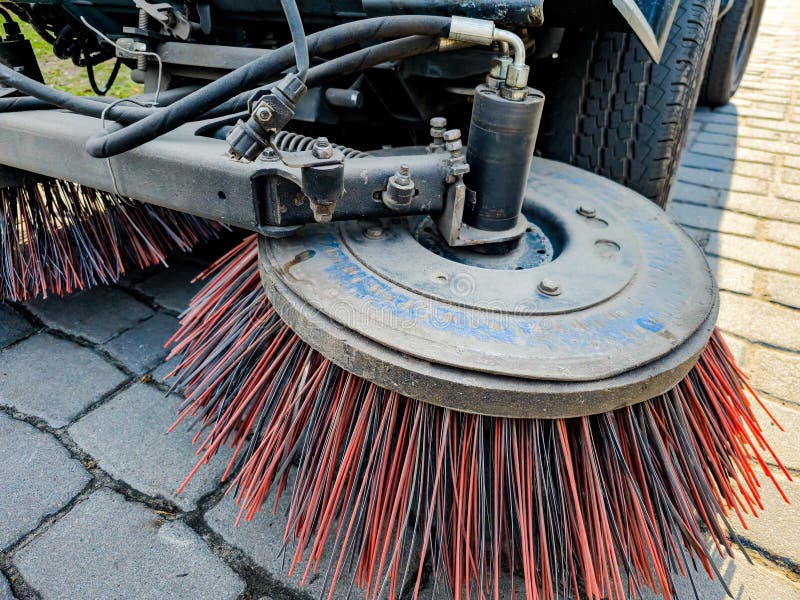 Close-up Sweeper Machine Cleaning. Concept Clean Streets from Debris ...