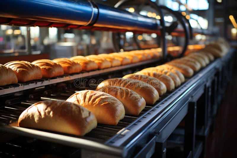 Close Up of Sweet Buns on Conveyer on Bakery Factory Stock Illustration ...