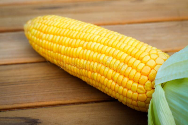 Close Up Sweet Corn on Wood Table Stock Image - Image of harvest, table ...