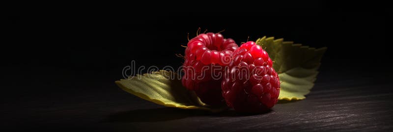 Close-up with Sweet Raspberries on Table on Black Background and Soft ...