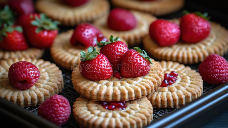 Close-up of Sweet Strawberry and Raspberry Cookies Stock Image - Image ...