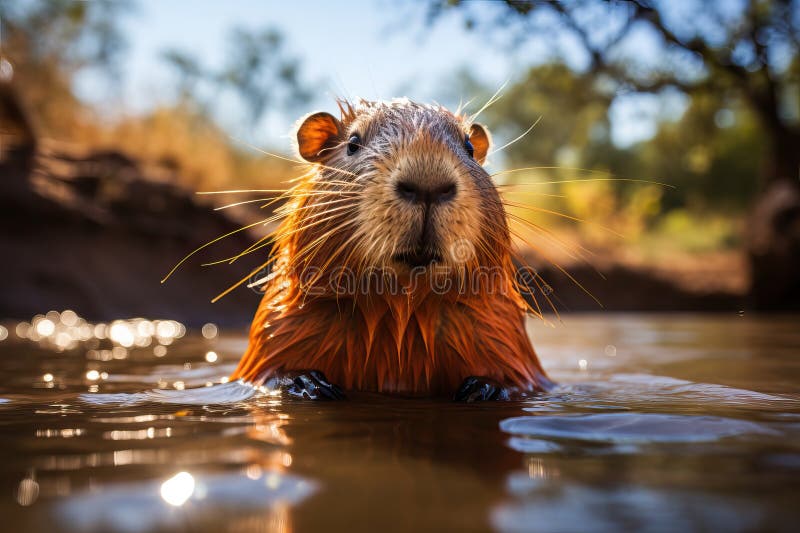 Close Up of a Capybara in the Water. Stock Photo - Image of south ...