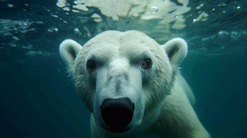 Close-up of a Swimming Polar Bear Underwater Looking at the Camera ...