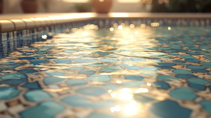 Close-up of a Swimming Pool S Surface with Sun Glare and Reflections ...