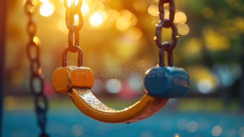 A Close Up of a Swing Set with the Sun Shining, AI Stock Illustration ...
