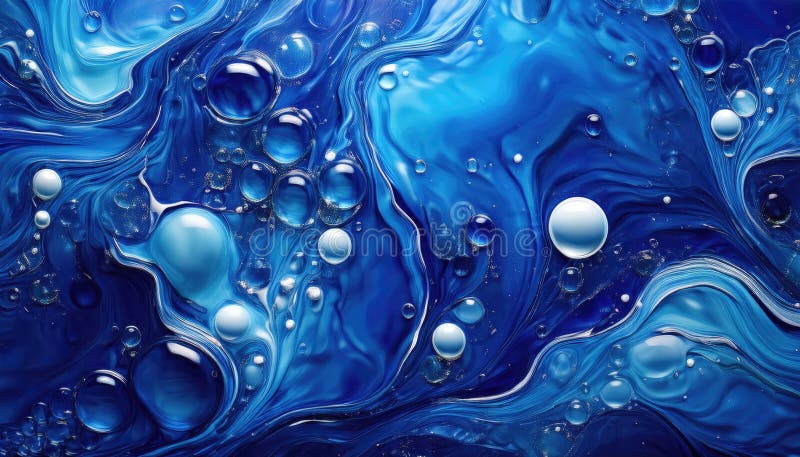 A Close-up of Swirling Blue and White Liquid with Bubbles, Creating an ...