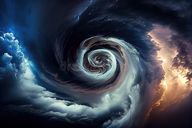 Close-up of Swirling Clouds in Tropical Cyclone, with Lightning ...