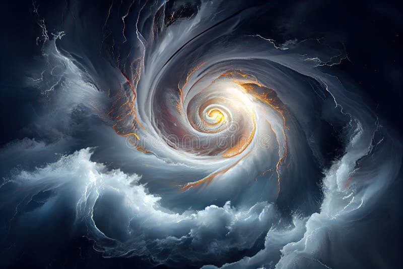 Close-up of Swirling Clouds in Tropical Cyclone, with Lightning ...