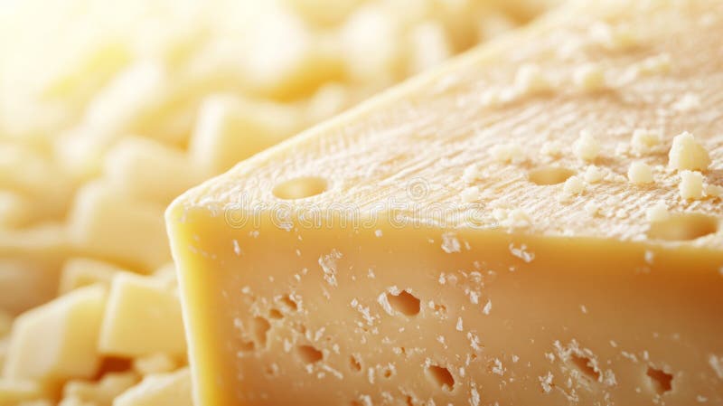 Close-up of Swiss Cheese with Holes and Grated Cheese in Background ...