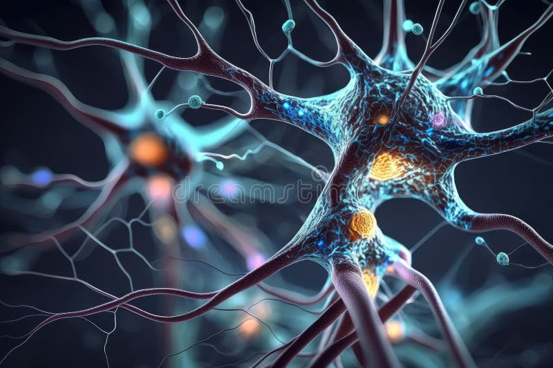 Close-up of Synapses, with Electrical Impulses Jumping between Neurons ...
