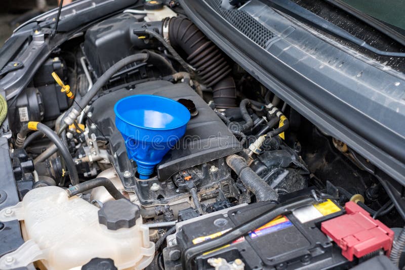Close-up Synthetic Change Oil Box in Engine Front Stock Photo - Image ...