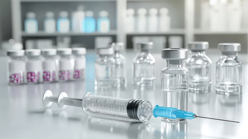 Close-up of a Syringe and Vials in a Medical Laboratory Setting Stock ...