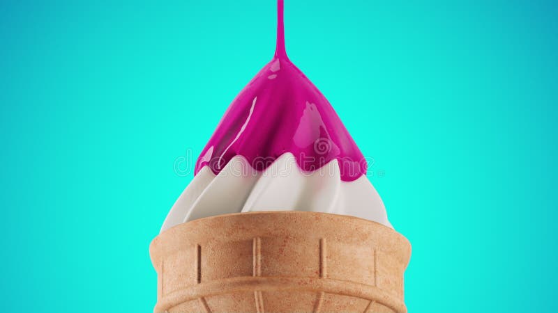 Close-up of Syrup Pouring on Ice Cream on Blue Background Stock Video ...