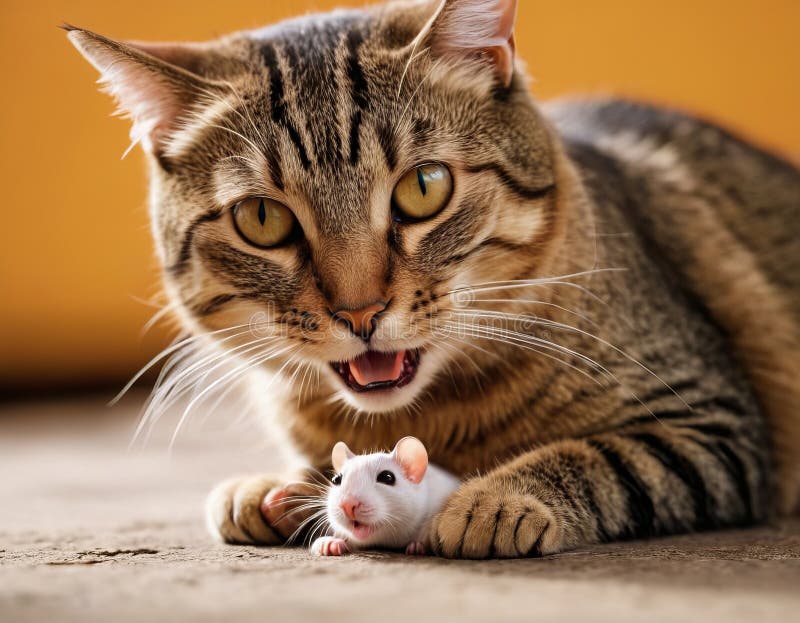 A Close-up of a Tabby Cat with a White Mouse in Front of it. the ...