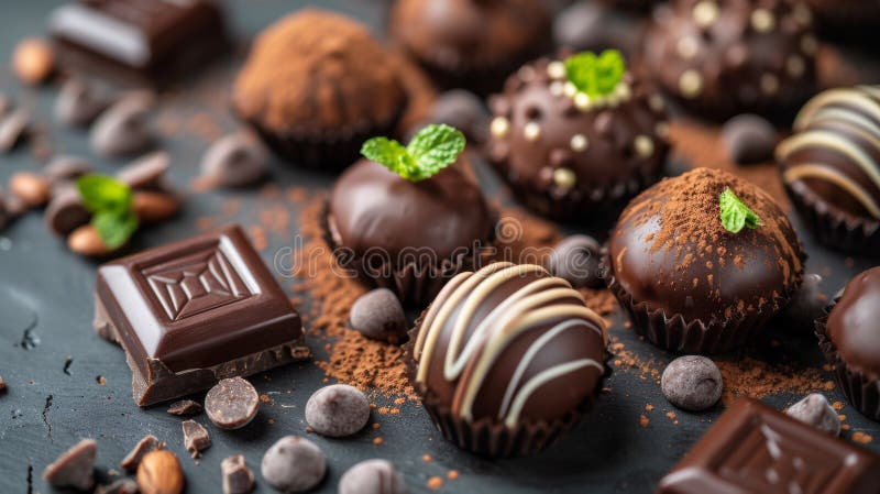 A Close Up of a Table with Chocolate Covered Chocolates and Mints, AI ...