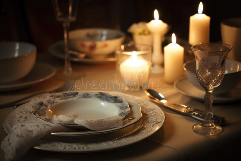 Close-up of Table Setting, with Fine China and Silverware, for Formal ...
