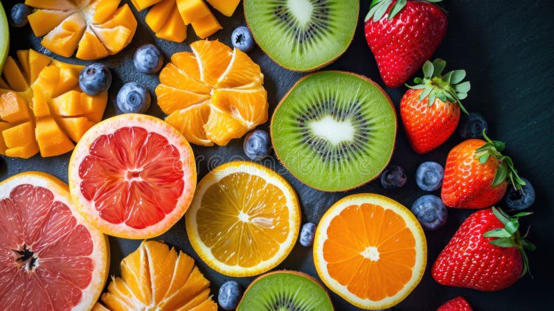 A Close Up of a Table with Sliced Fruit on it, AI Stock Image - Image ...