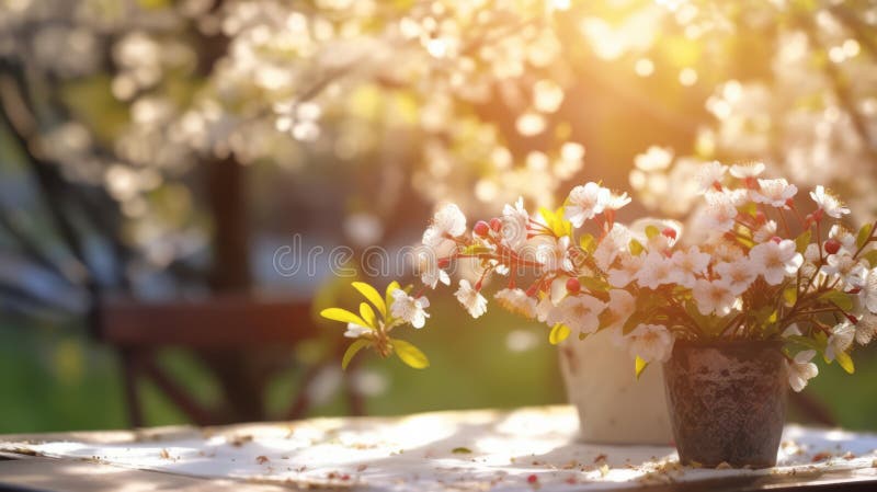 Close-up Table in a Spring Setting. Generative AI Stock Photo - Image ...
