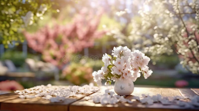 Close-up Table in a Spring Setting. Generative AI Stock Photo - Image ...