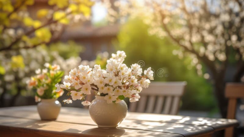 Close-up Table in a Spring Setting. Generative AI Stock Image - Image ...