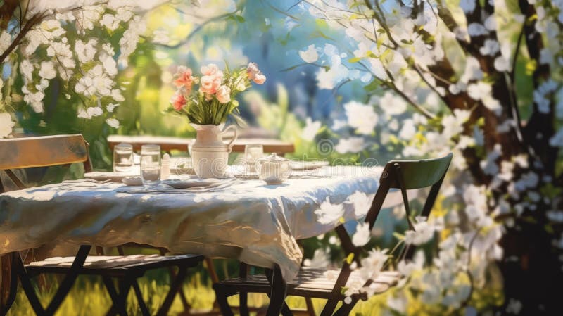 Close-up Table in a Spring Setting. Generative AI Stock Image - Image ...