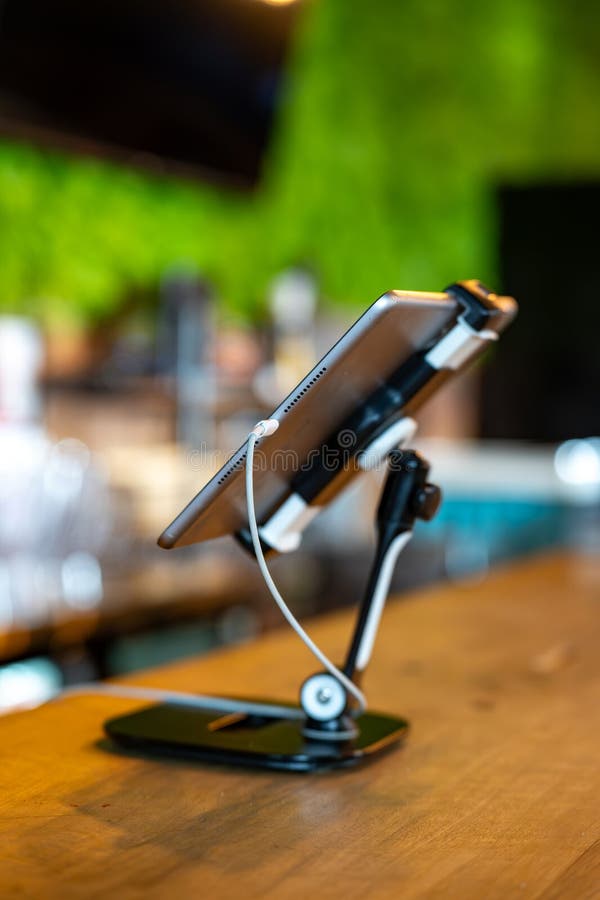 Close Up of Tablet on Bar Counter Stock Image - Image of business ...