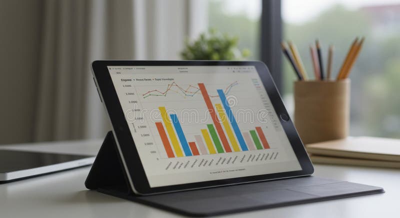 Close-up of a Tablet Computer Displaying a Graph or Chart. Stock ...