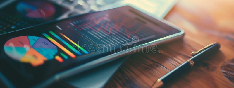 A Close-up of a Tablet Displaying Colorful Pie Charts and Graphs Placed ...