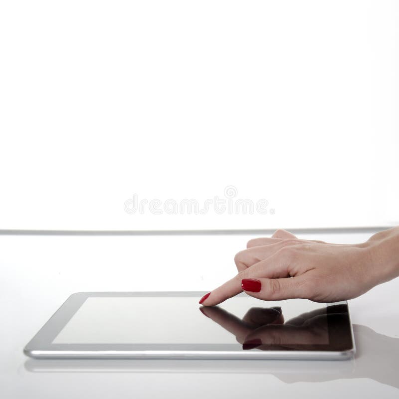 Close Up on Tablet Pc and Finger Touching it Stock Image - Image of ...
