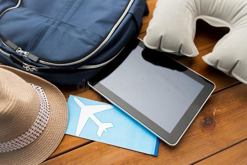 Close Up of Tablet Pc and Traveler Personal Stuff Stock Image - Image ...
