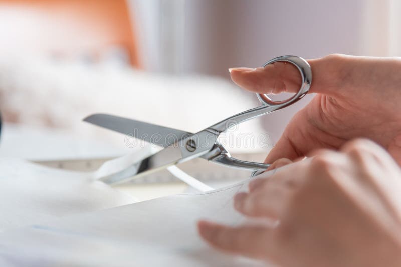 Close Up Tailor Cutting Sewing Pattern Stock Image - Image of craft ...
