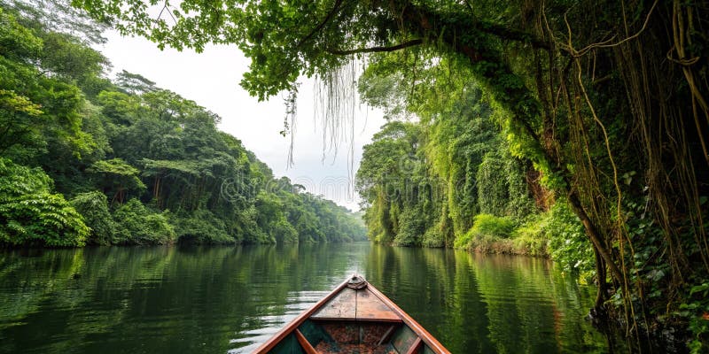 A Close Up Take Sailing in a River through the Amazon Rainforest Stock ...