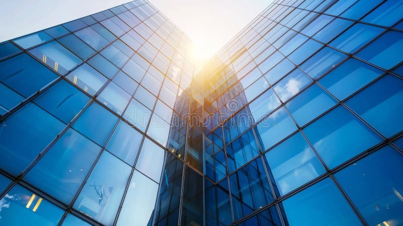A Close-up of a Tall Glass Building with a Lot of Windows. Sunlight ...