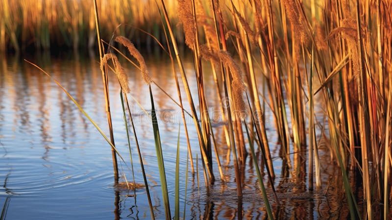 Close-up of Tall Reeds Growing at the Edge of a River. Generative AI ...
