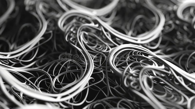 Close-up of Tangled Silver Wires. Abstract Technology and Complexity ...