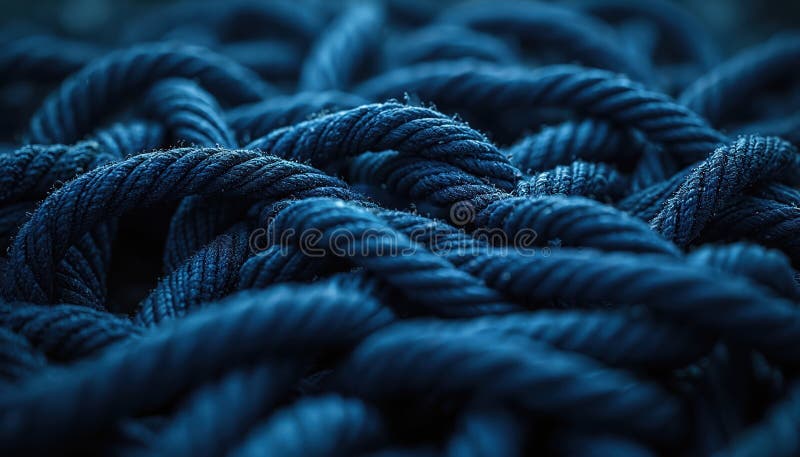 Close-up of Tangled, Thick, Blue Rope. Complex Woven Pattern Creates ...