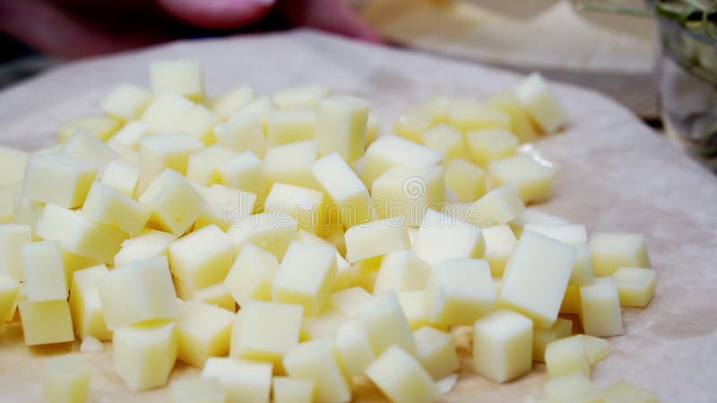 Close-up of Tasting Diced Cheese. Stock Video - Video of deli, taste ...